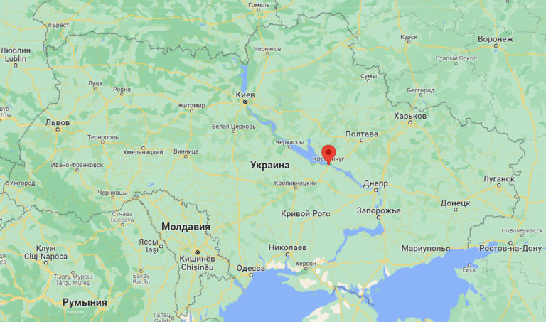 Кременчуг на карте Полтавской области: показать город на Украине и в России