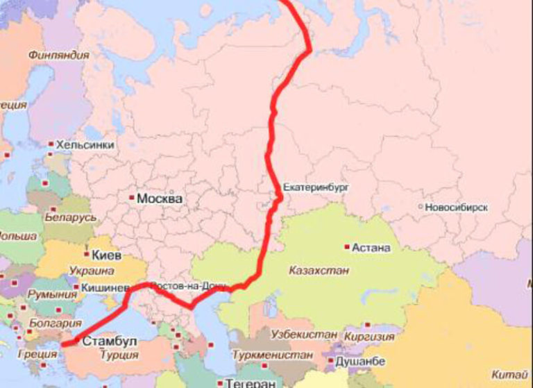 Граница между Европой и Азией на карте России