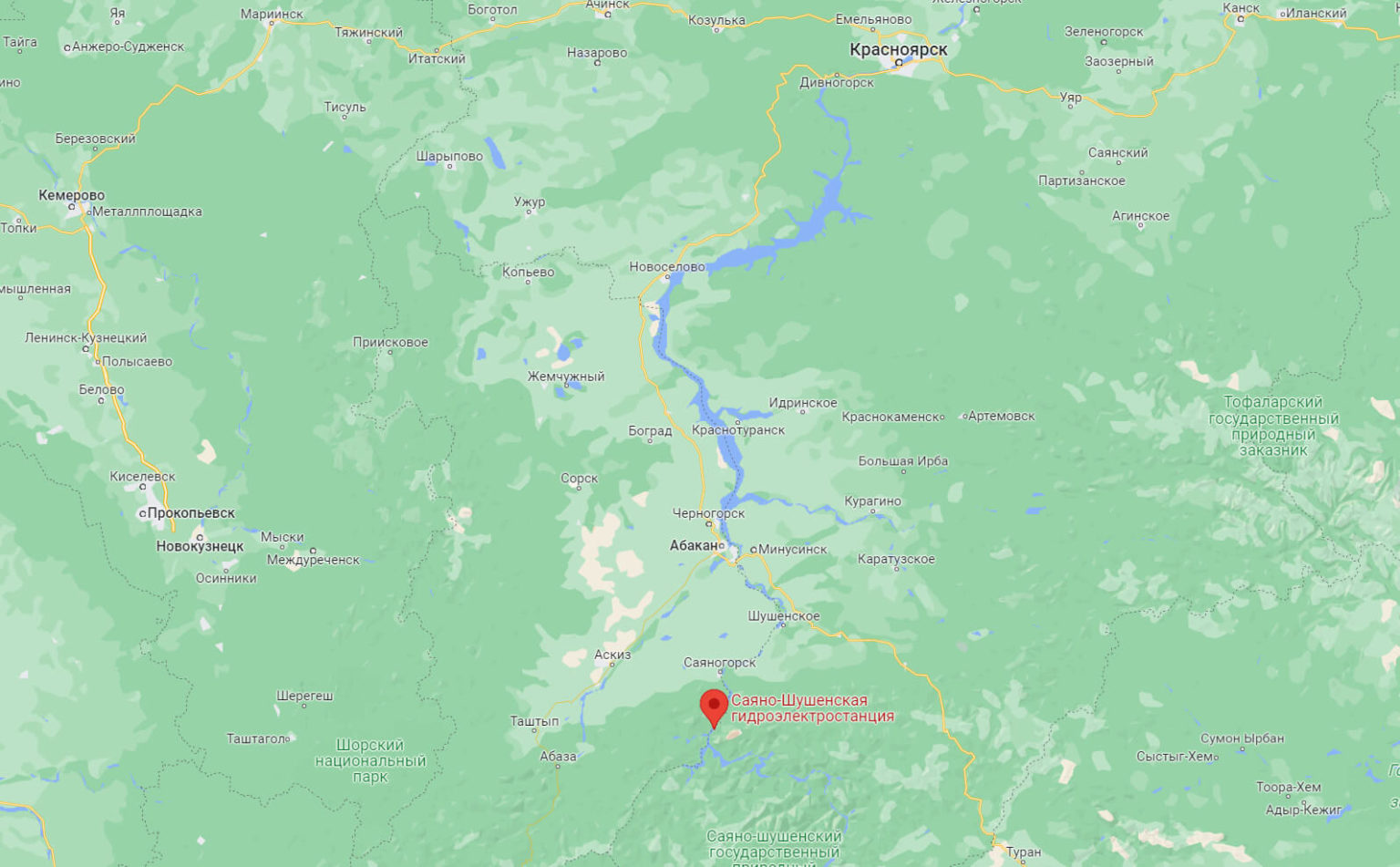 Саяно-Шушенская ГЭС на карте России