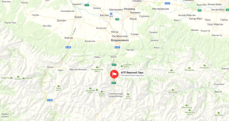 Верхний Ларс на карте России и Грузии